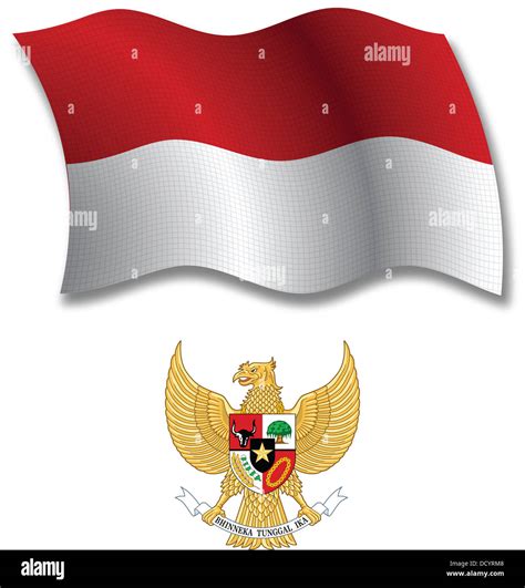 Indonesia Shadowed Textured Wavy Flag And Coat Of Arms Against White
