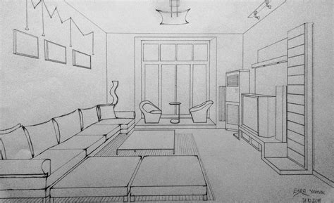 One Point Perspective Living Room Drawing 68 Photo