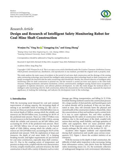 Pdf Design And Research Of Intelligent Safety Monitoring Robot For Coal Mine Shaft Construction