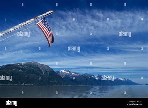 Usa Alaska Inside Passage Flag Flies From Alaska State Ferry Sailing