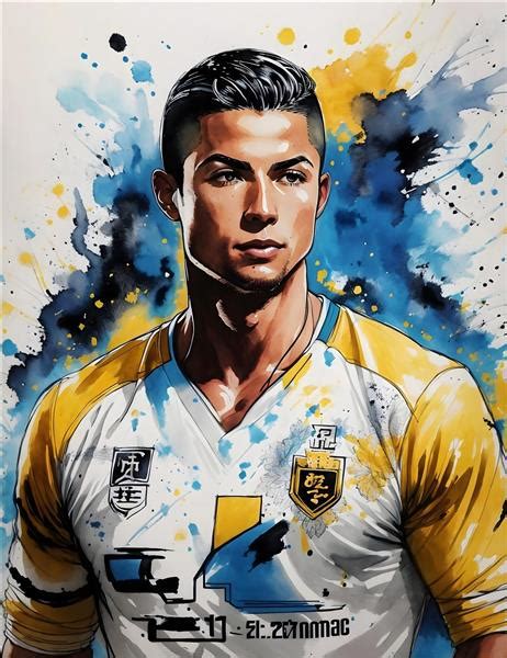 تابلو دیجیتال از کریستیانو رونالدو نقاشی آبرنگی با توپ 1720156