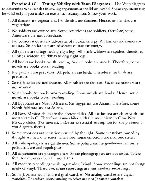 Exercise 4 4C Testing Validity With Venn Diagrams Use Chegg Com