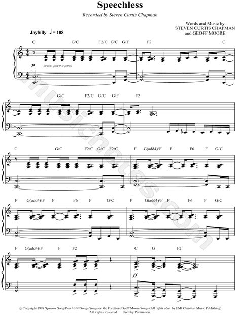Steven Curtis Chapman Speechless Sheet Music In C Major Download