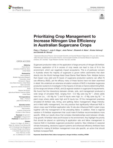 Pdf Prioritizing Crop Management To Increase Nitrogen Use Efficiency In Australian Sugarcane Crops
