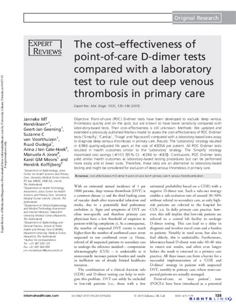 pdf the cost effectiveness of point of care d dimer tests compared