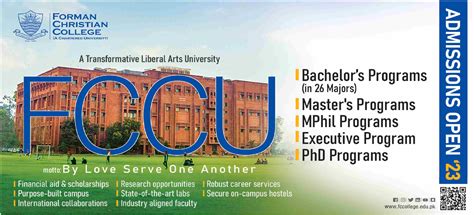 Admission Open In Forman Christian College University Lahore 3rd July 2023