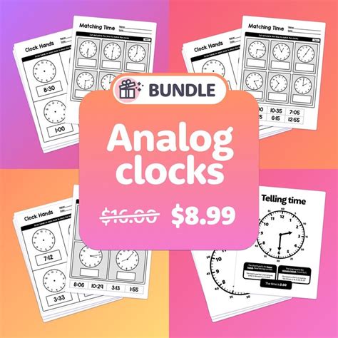 No Prep Analog Clocks Bundle 1st 3rd 2nd Grade Telling Time