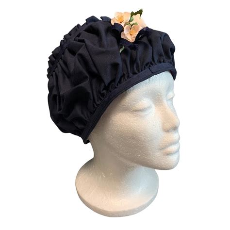 Handmade Navy Blue Ruffled Vintage Hat With Floral Depop