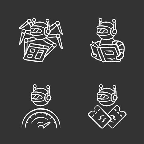 internet bots chalk icons set crawler text reading scalper robot