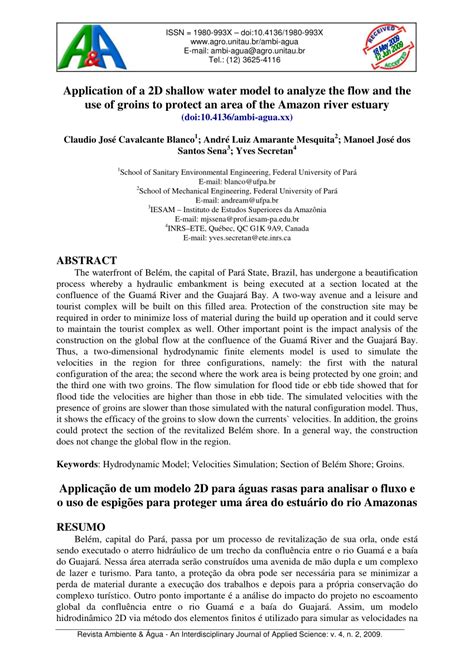 Pdf Application Of A 2d Shallow Water Model To Analyze The Flow And The Use Of Groins To