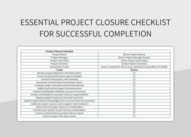 Essential Project Closure Checklist For Successful Completion Excel ...