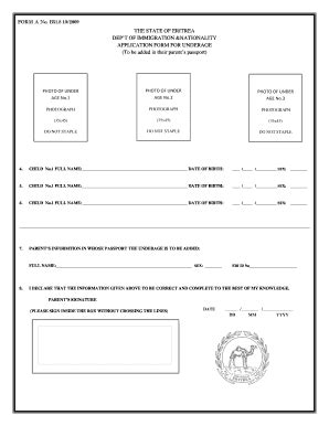 Fillable Online Embassyeritrea Application Form For Underage Applicants The Embassy Of Eritrea