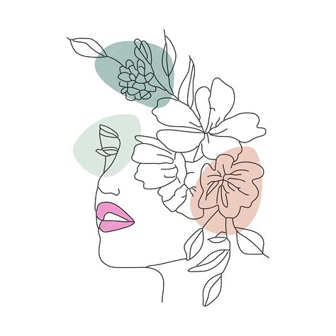 Cara De Mujer Con Flor De Orquídea Dibujo De Línea Continua Ramo De