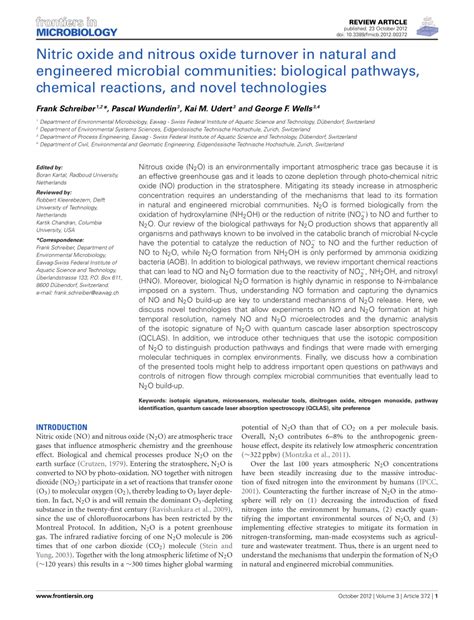Pdf Nitric Oxide And Nitrous Oxide Turnover In Natural And Engineered Microbial Communities