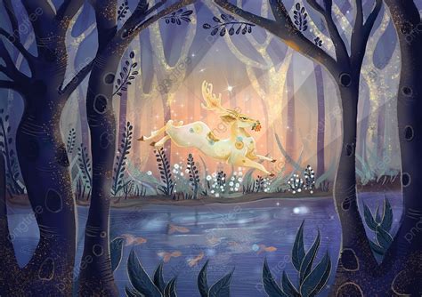 숲 속 사슴 환상 삽화 벽지 일러스트 숲 꿈 장면 일러스트 Pngtree 로열티 무료