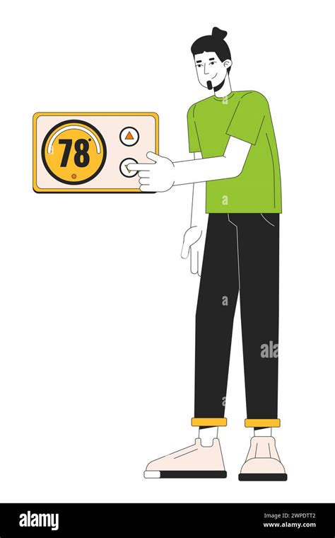 Adjusting Thermostat Line Cartoon Flat Illustration Stock Vector Image And Art Alamy