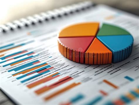Colorful Pie Chart Sits Atop Financial Report Data Visuals Show Segments Of Revenue Analysis
