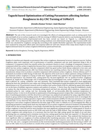 Taguchi based Optimization of Cutting Parameters Affecting Surface ...