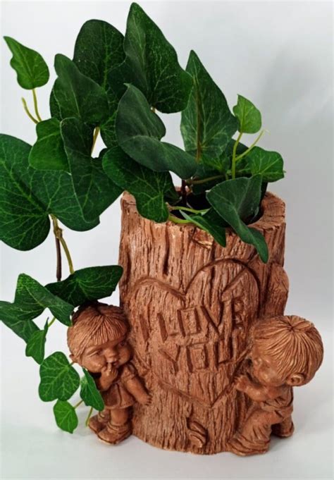 Vintage Girl And Babe Tree Trunk I Love You Vase Planter By Russ Berrie Co INC Valentine S Day