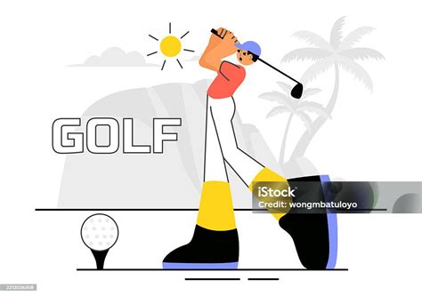 깃발 골프 카트 클럽 그린 필드 모래 벙커를 특징으로 하는 골프 스포츠 벡터 일러스트레이션 배경에서 야외 재미와 활동적인 라이프스타일을 위한 Championship에 대한