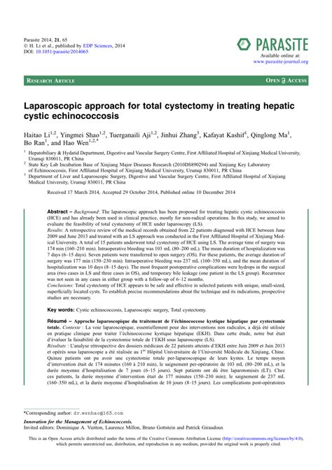 PDF Laparoscopic Approach For Total Cystectomy In Treating Hepatic