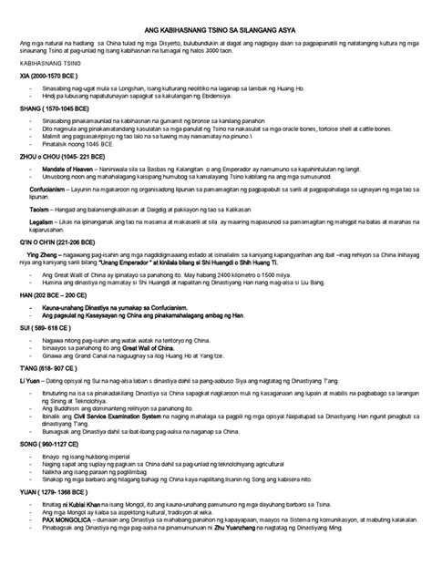 Ang Kabihasnang Tsino Sa Silangang Asya Pdf