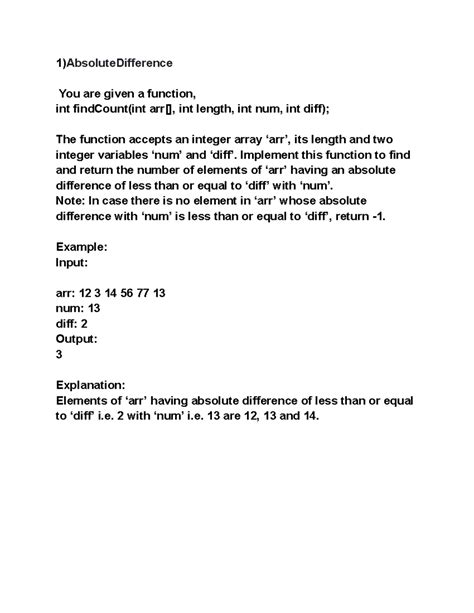 coding 1 absolutedifference you are given a function int findcount