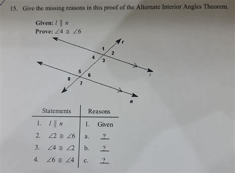 Solved Give The Missing Reasons In This Proof Of The Alternate