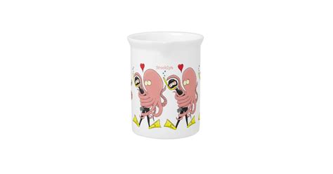 Funny Octopus Hugs Diver Cartoon Humour Beverage Pitcher Zazzle