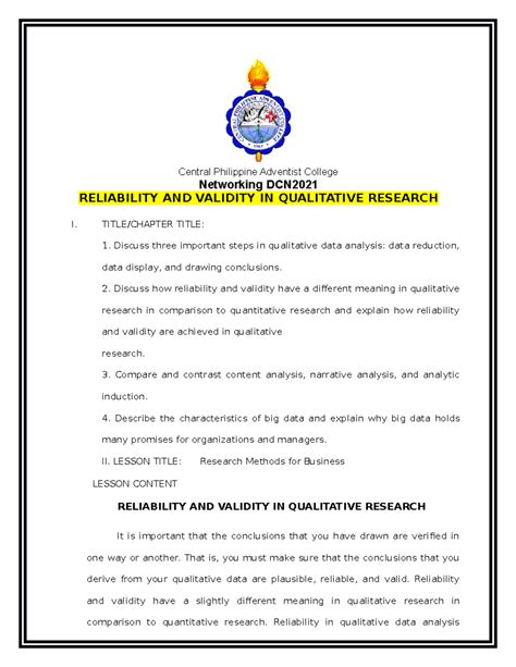 Reliability And Validity In Qualitative Research Central Philippine