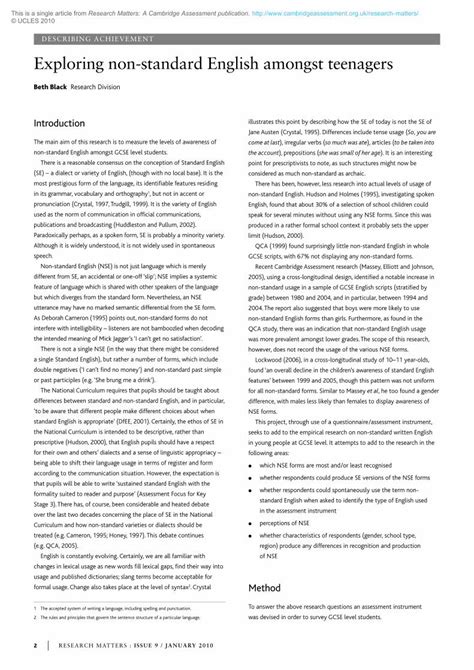 Pdf Describing Achievement Exploring Non Standard English