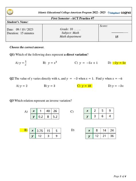 Act Practice M1 7 Pdf Area Geometry