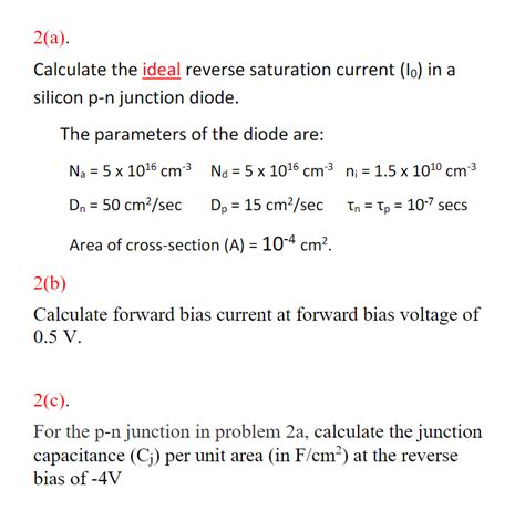 Solved 2 A Calculate The Ideal Reverse Saturation Current