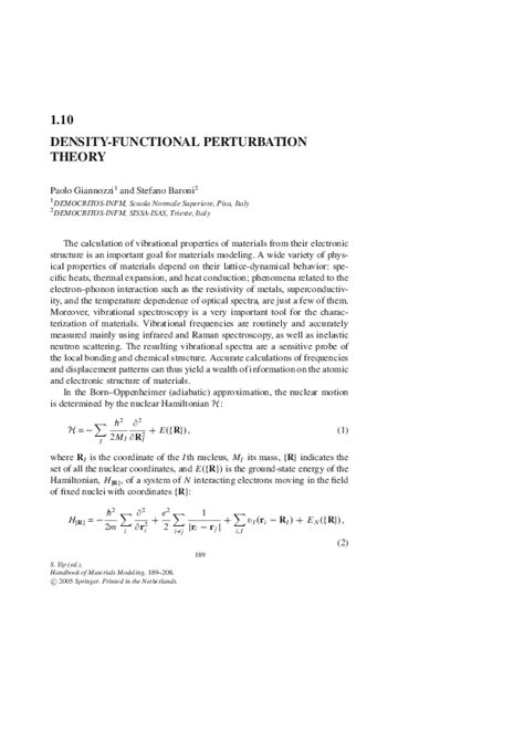 Pdf Density Functional Perturbation Theory