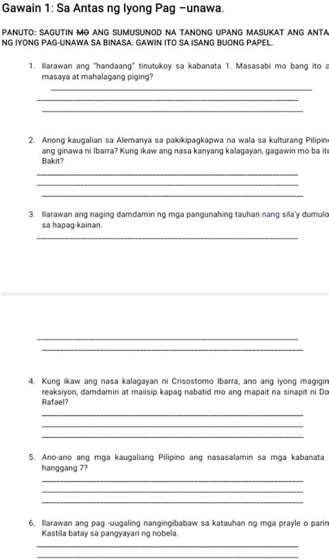Gawain Sa Antas Ng Lyong Pag Unawa PANUTO StudyX