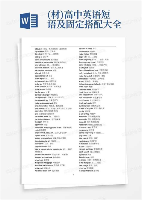 材 高中英语短语及固定搭配大全word模板下载 编号ljknkaao 熊猫办公