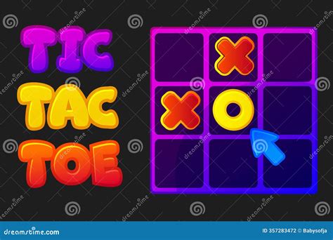 Tic Tac Toe Ui With Arow Cursor Vector Cartoon Strategy Game Noughts And Crosses Stock
