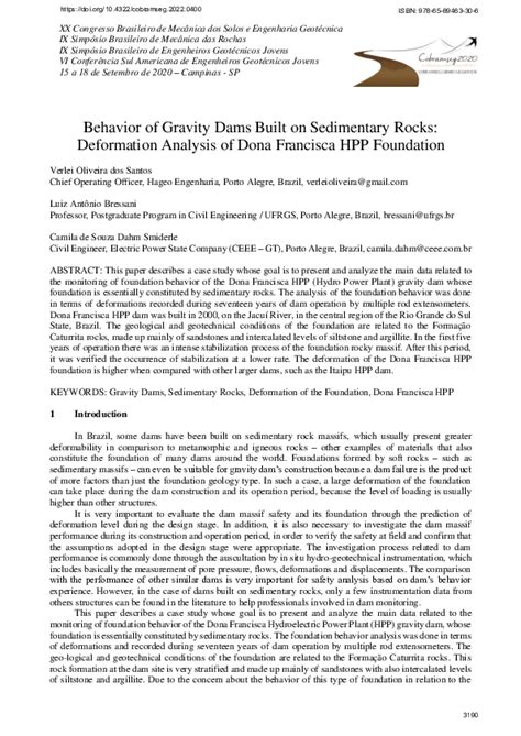 Pdf Behavior Of Gravity Dams Built On Sedimentary Rocks Deformation