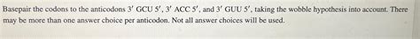 Solved Basepair The Codons To The Anticodons 3 GCU 5 3 Chegg