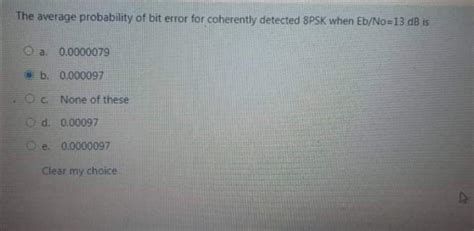 Solved The Average Probability Of Bit Error For Coherently Chegg