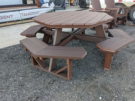 Composite Poly Octagon Picnic Table Wood Grain With Walnut Projective