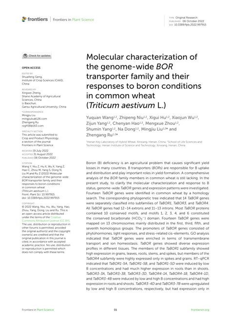 Pdf Molecular Characterization Of The Genome Wide Bor Transporter