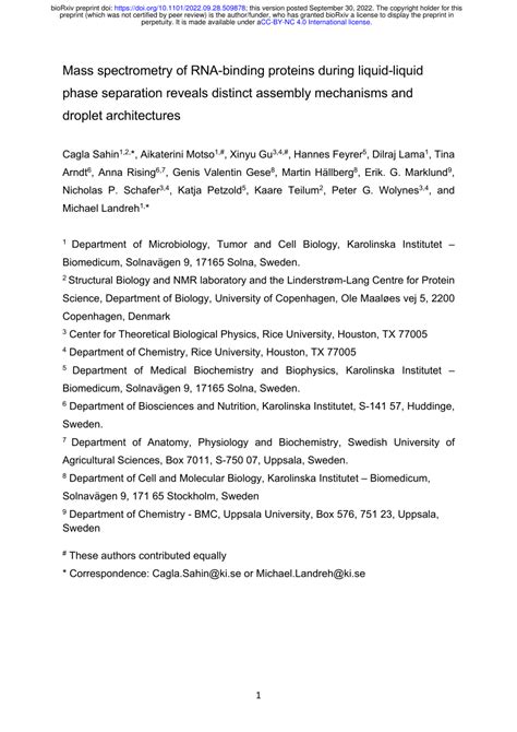 Pdf Mass Spectrometry Of Rna Binding Proteins During Liquid Liquid