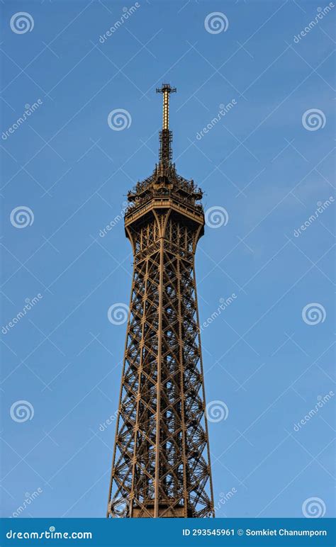 Tip Of The Eiffel Tower On The Blue Sky Stock Image Image Of Statue