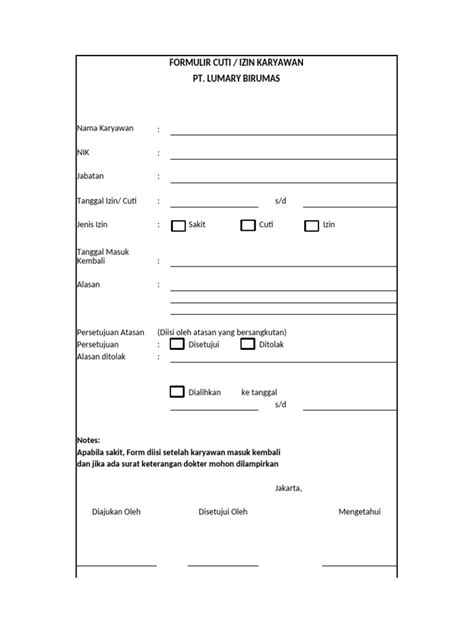 Form Cuti Karyawan Lumary Birumas Pdf