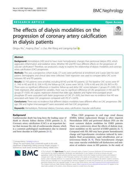 Pdf The Effects Of Dialysis Modalities On The Progression Of Coronary