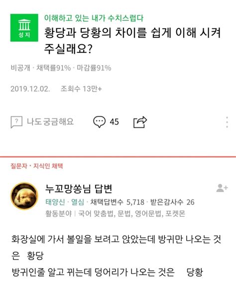 얘들아 당황이랑 황당의 차이가 뭔지 알아