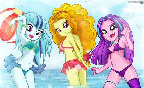 Rule 34 3girls Adagio Dazzle Aria Blaze Beach Beach Ball Bikini Blue