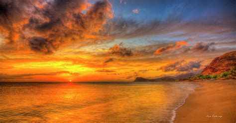 Oahu Hawaii Tracks Beach The Calm Pacific Ocean Seascape Landscape Art