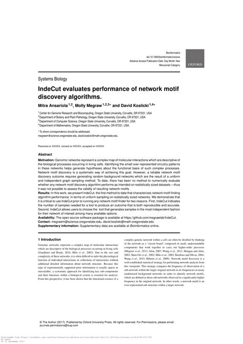pdf indecut evaluates performance of network motif discovery algorithms
